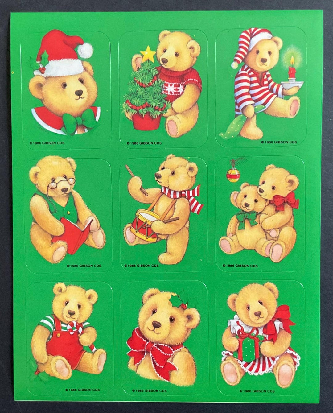 VINTAGE Stickers - Gibson - Christmas Teddy Bears - I COMBINE SHIPPING ...