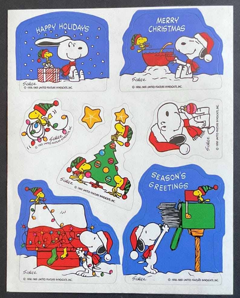 VINTAGE Stickers - Hallmark - Christmas - Snoopy and Woodstock - I ...
