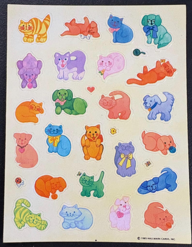 Vintage Stickers - HALLMARK - Miniature Colorful Cats & Dogs - Dated ...