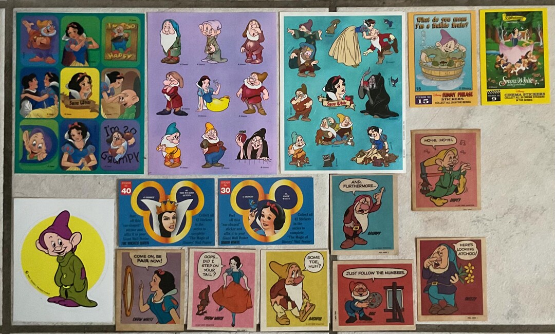 Set of VINTAGE Stickers - Disney - Snow White and Seven Dwarfs - I ...