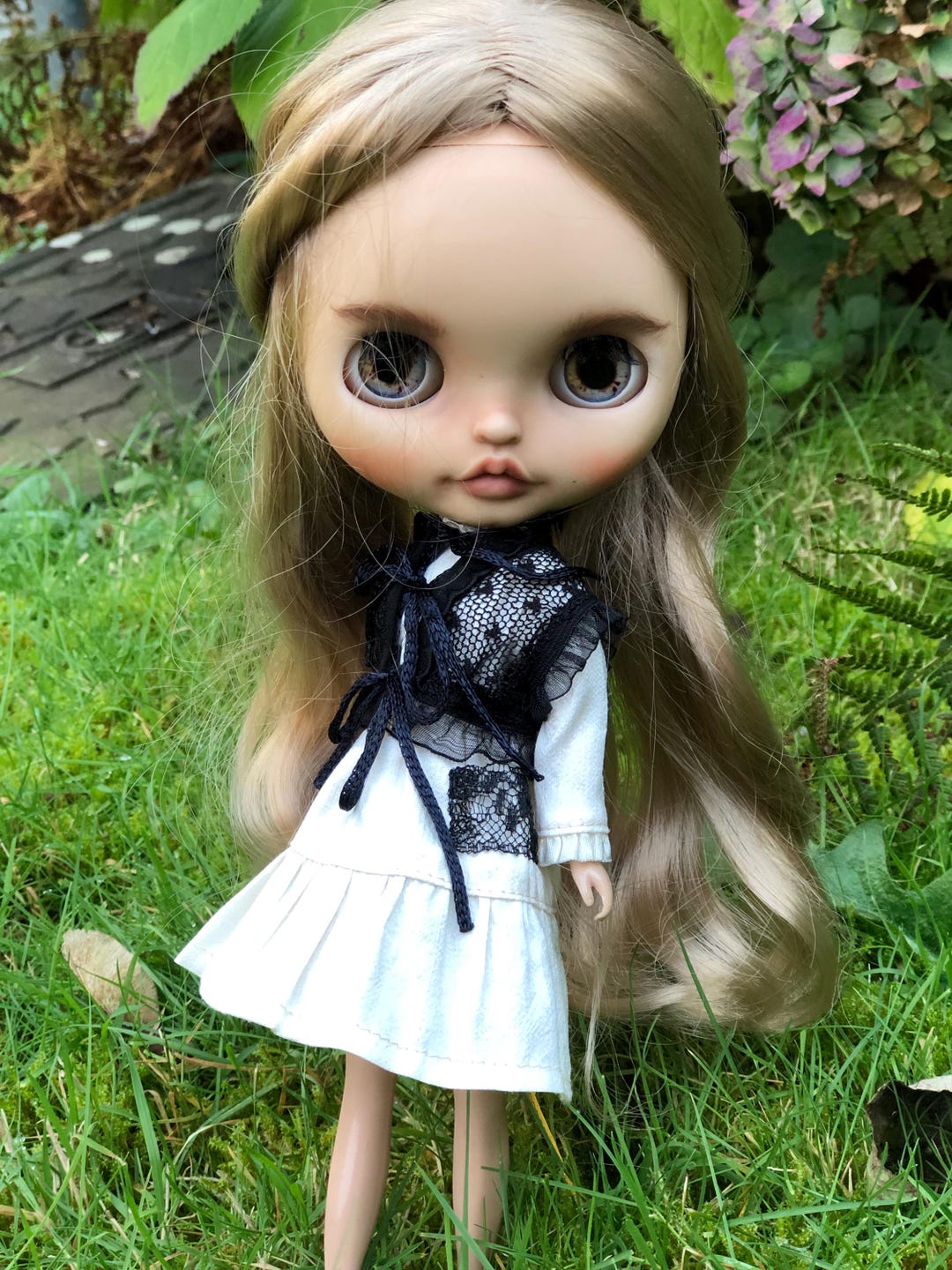 Gothic Style Dolls Clothes, Ivory Silk Dress With Black Lace West for ...