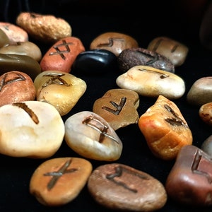 Hand Carved River Stone Runes in Leather Bag - Etsy UK