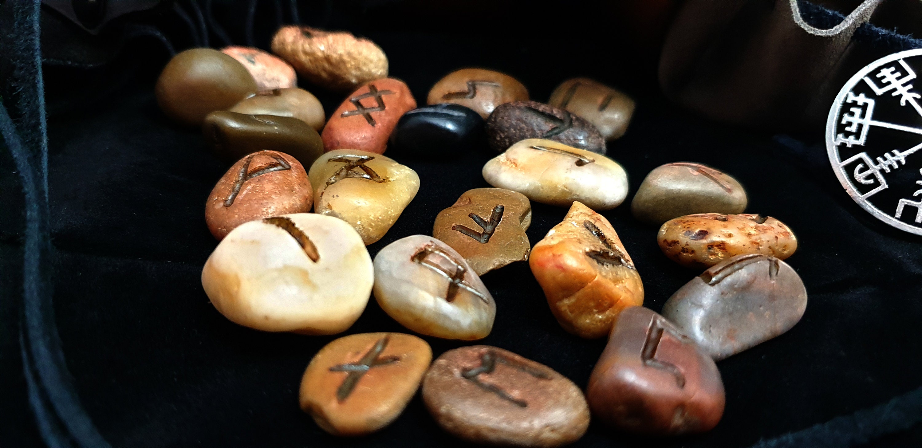 Hand Carved River Stone Runes in Leather Bag - Etsy UK