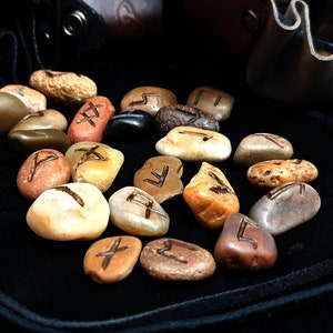 Hand Carved River Stone Runes in Leather Bag - Etsy UK