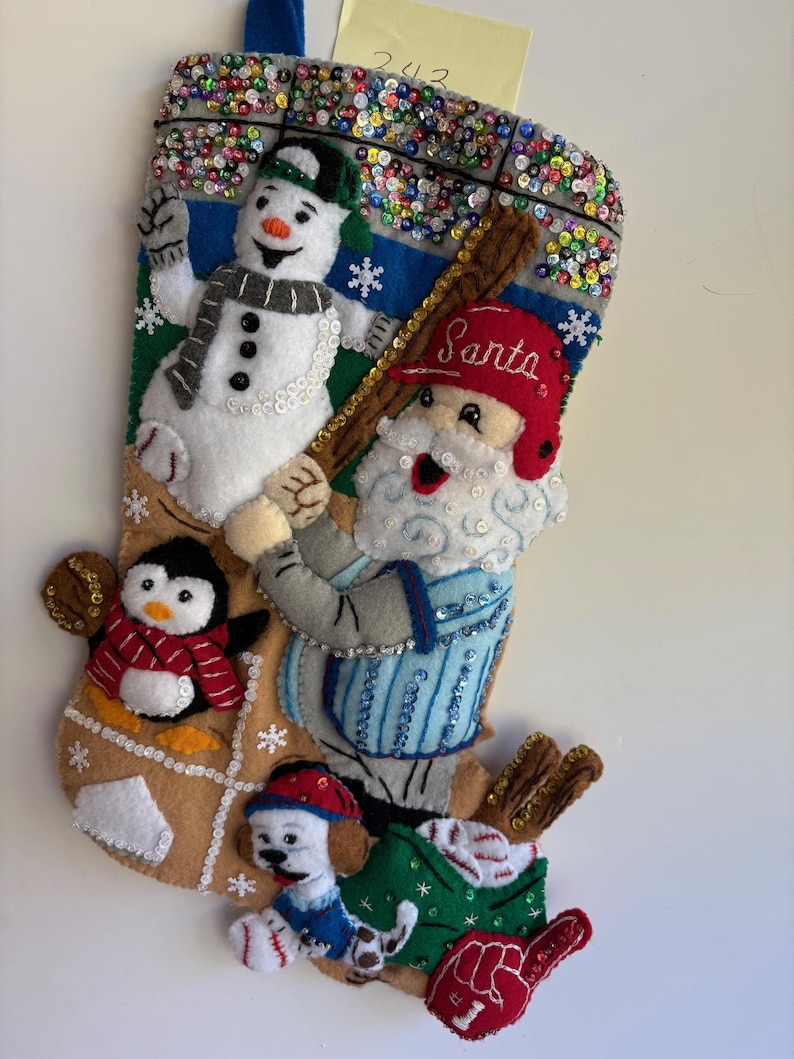 Bucilla Stocking, "santa the Baseball Player" Finished, Handmade - Etsy