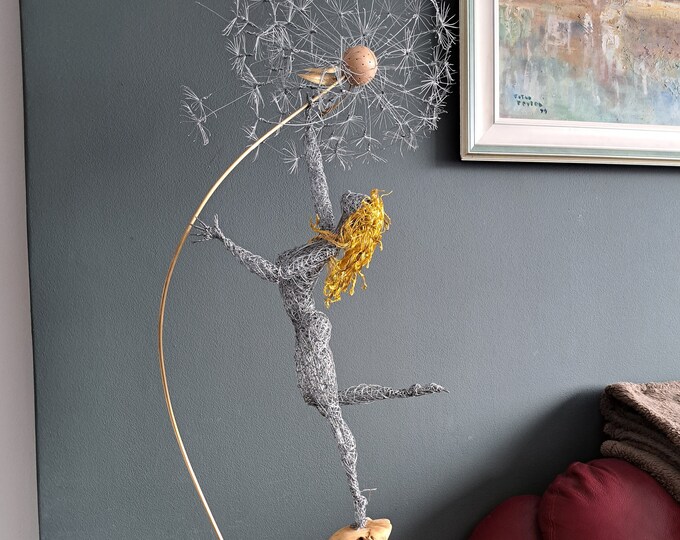 Dandelion Wish Fairy, Wire Sculpture, Make Wish Statue, Wire Fantasy ...