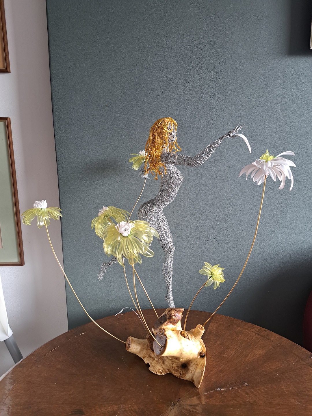 Daisy in Gold Fields, Wire Sculpture, Flower Lady Statue, Go Green Art ...