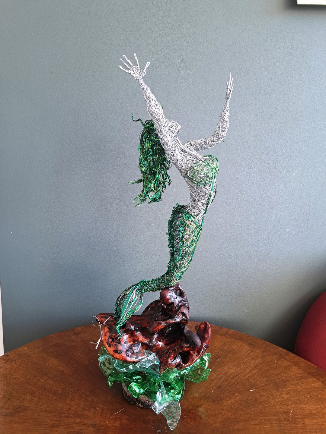 Deep Green Mermaid, Wire Sculpture, Steel Art Statue, Deep Sea ...