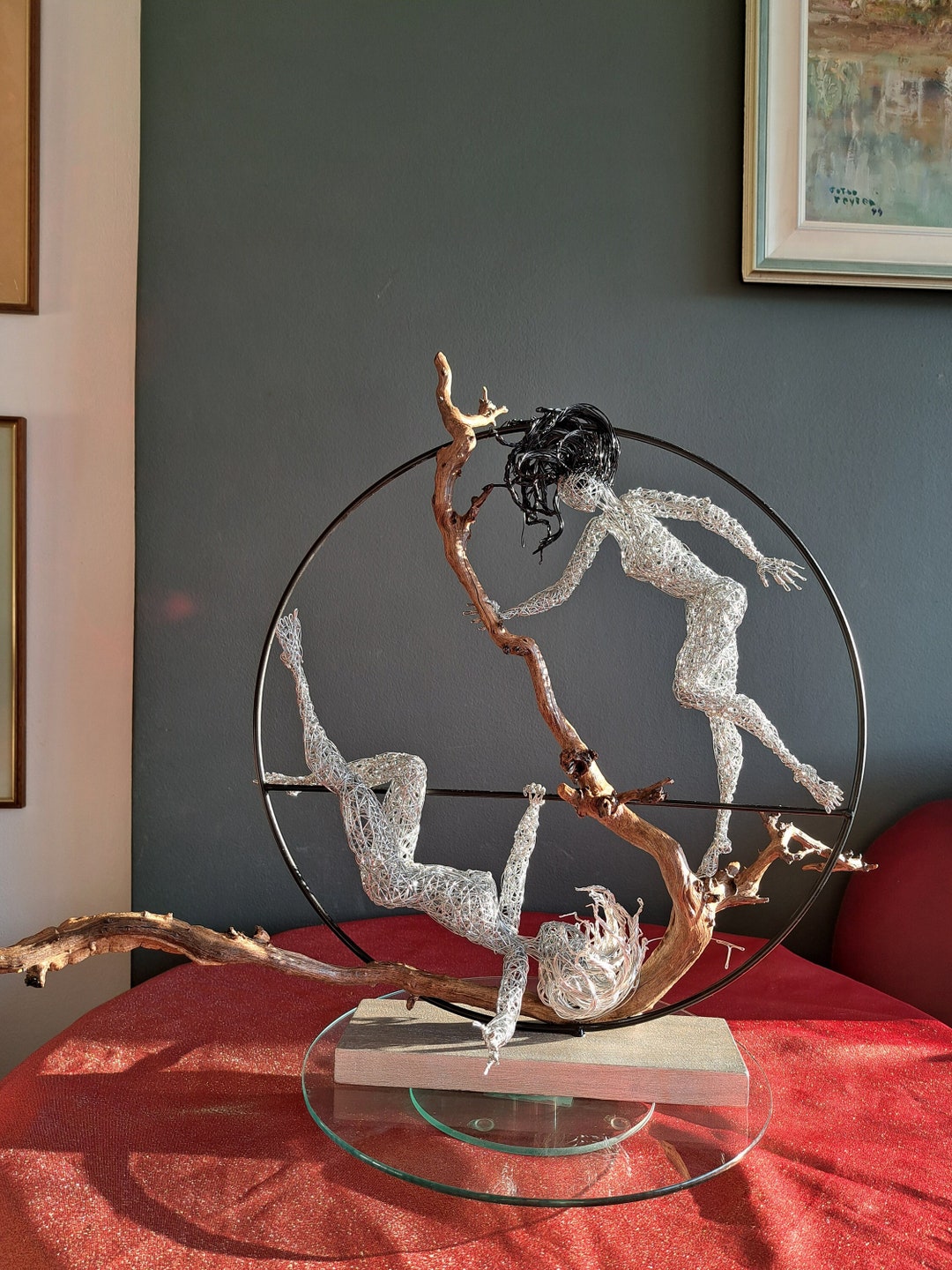 Circle of Life Statue, Modern Wire Sculpture, Cosmic Duality Art ...