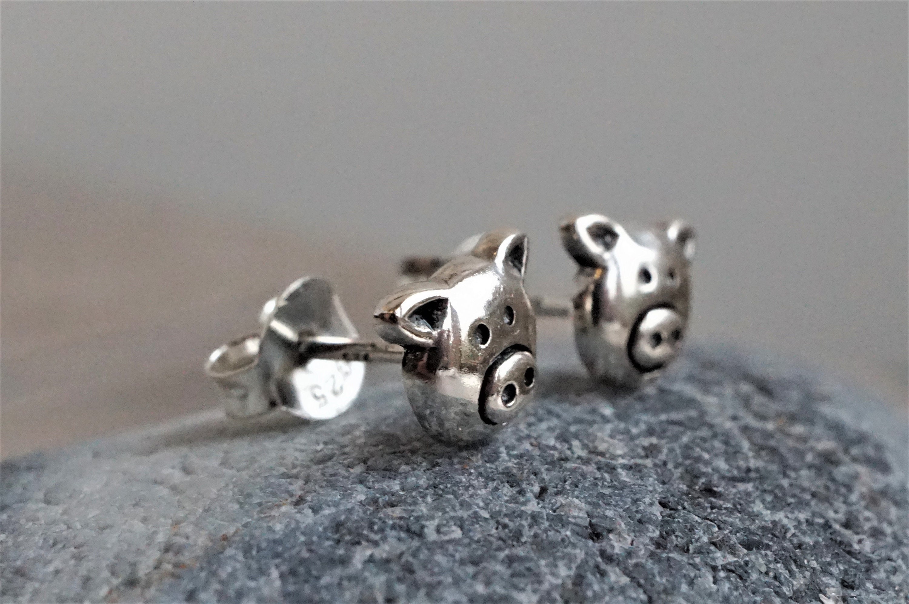 Sterling Silver Pig Stud Earrings Stud Earrings Good Luck - Etsy UK