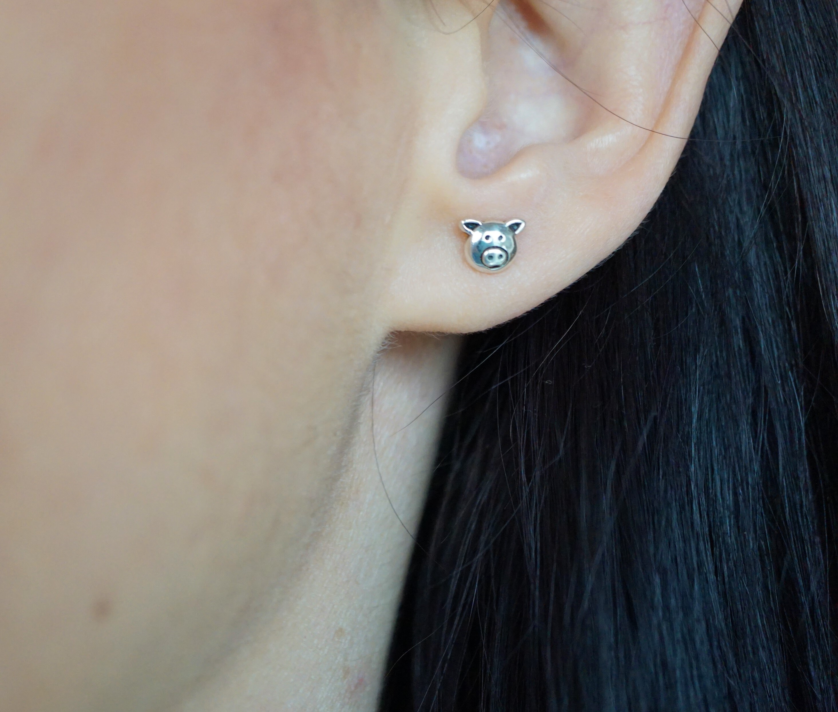 Sterling Silver Pig Stud Earrings Stud Earrings Good Luck - Etsy UK