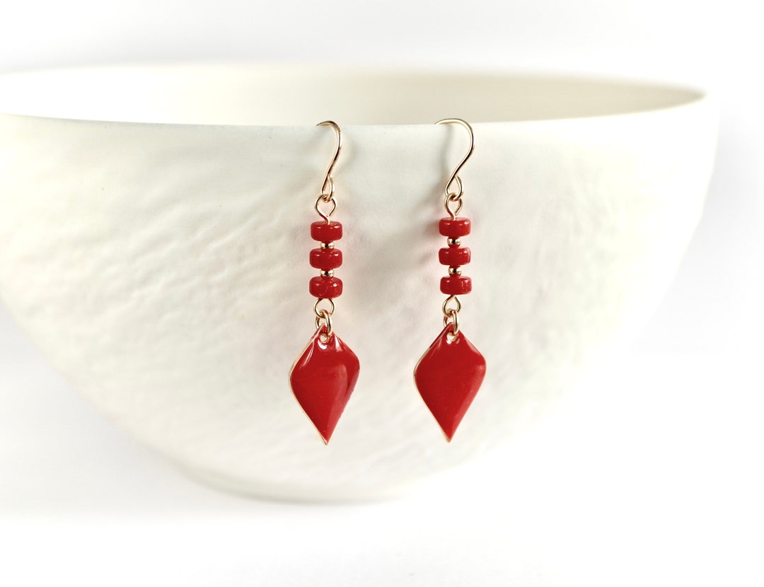 Red Drop Enamel Earrings * Feminine * Red Jewellery - Etsy