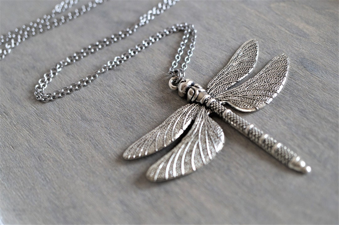 Large Dragonfly Pendant Long Chain Necklace *boho * Long Necklace *good ...