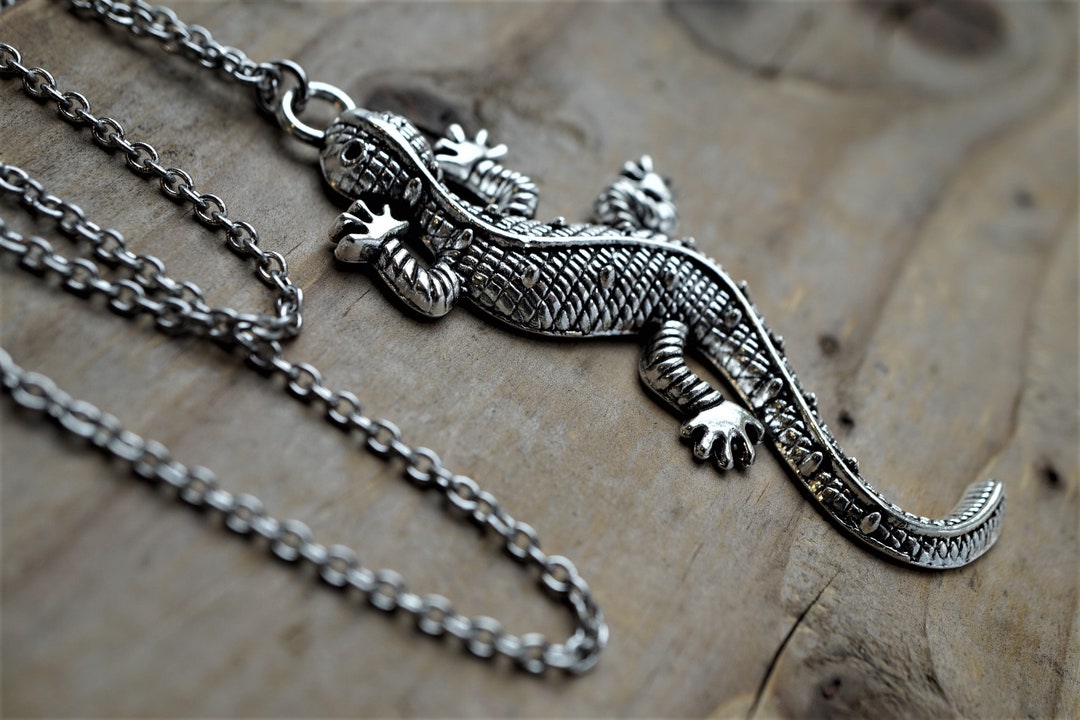 Silver Lizard Long Necklace* Gecko Necklace* Camouflage* Symbol of ...