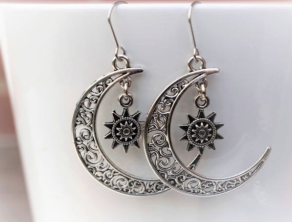 Filigree Moon With Star Earrings/necklace Wiccan Pagan | Etsy UK