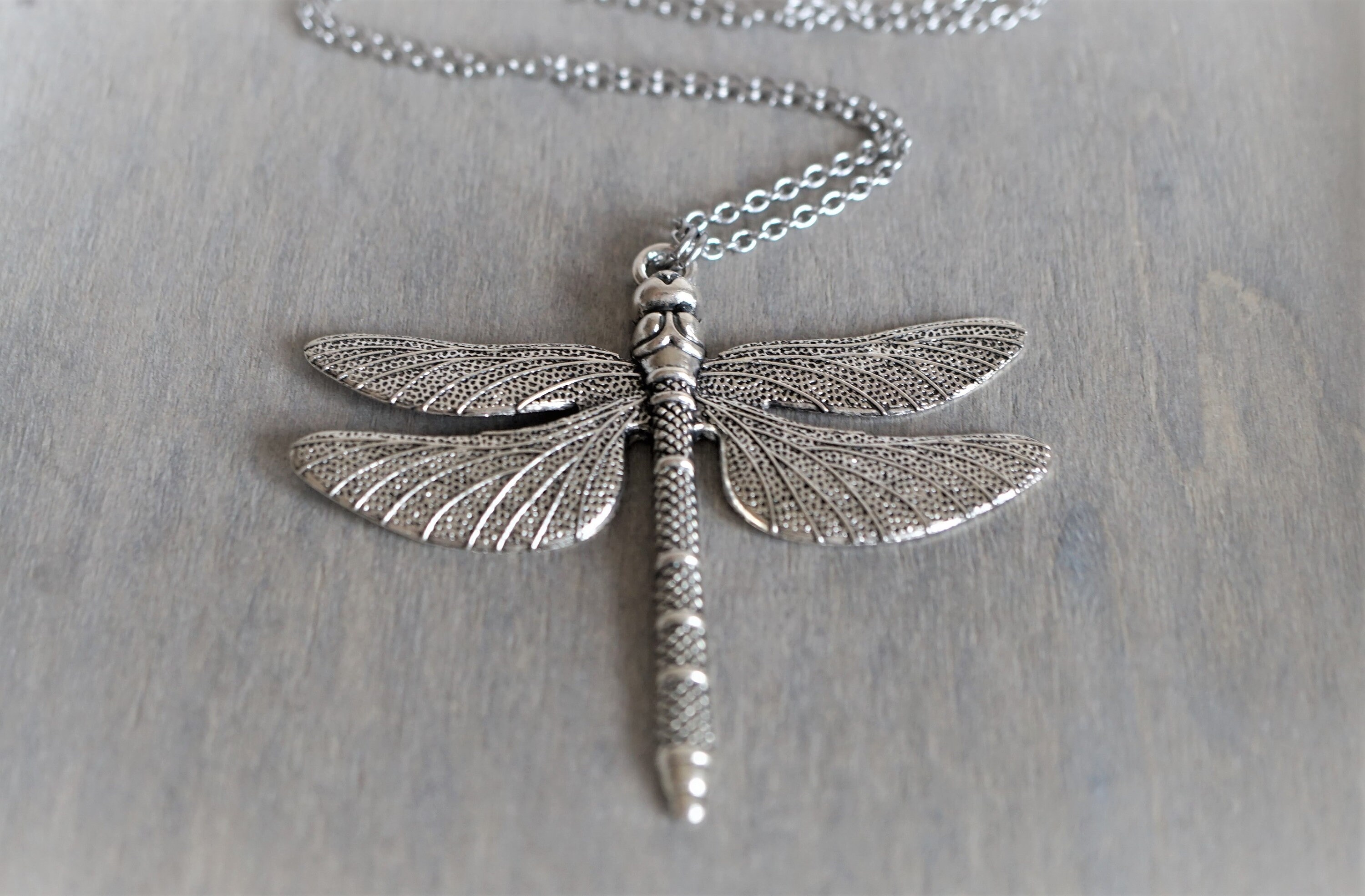 Large Dragonfly Pendant Long Chain Necklace *boho * Long Necklace *good ...