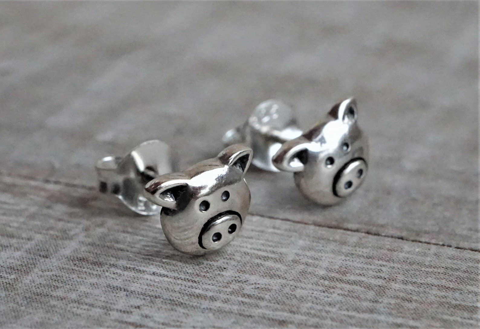 Sterling Silver Pig Stud Earrings Stud Earrings Good Luck - Etsy UK