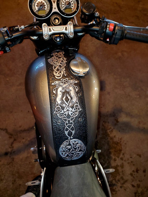 Triumph Motorcycle Tank Strap Tooled Leather Viking Celtic Design Etsy UK