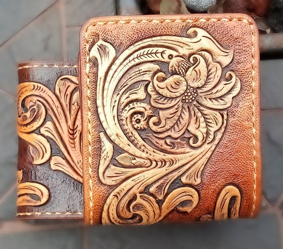 Hand Carved Leather Western Hand Tooled Leather Purse (48) Mission