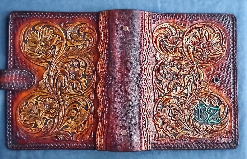 Journal Cover Tooled A_J Sheridan Floral Western Style - Etsy