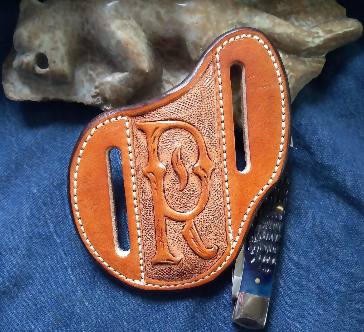 Sheath Tooled Leather Case Trapper Knife Old American Font - Etsy