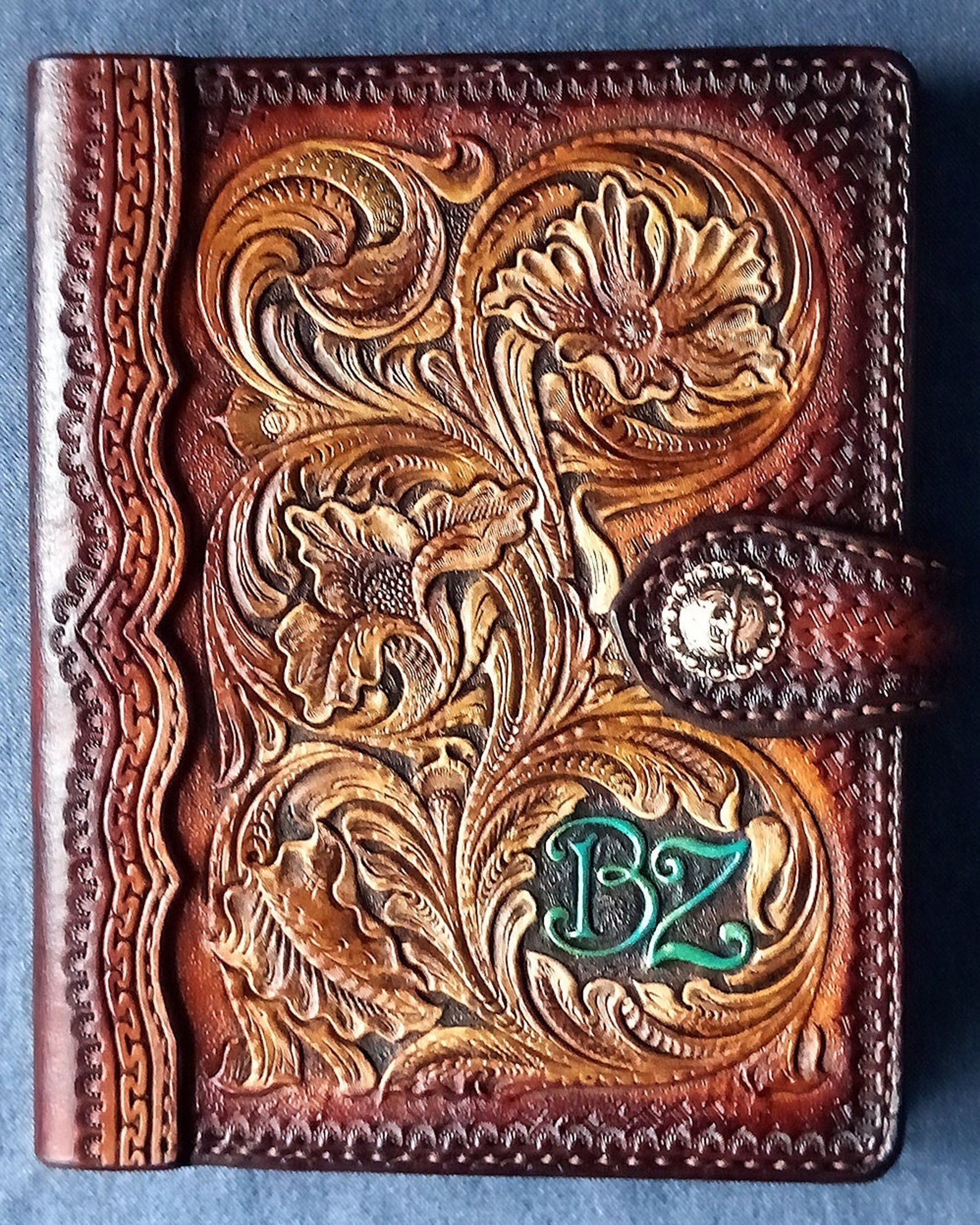 Journal Cover Tooled A_J Sheridan Floral Western Style | Etsy