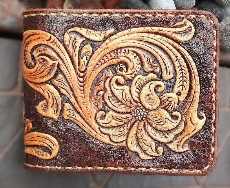Tooled Billfold Wallet Hand Carved Leather Sheridan Style SP_C | Etsy