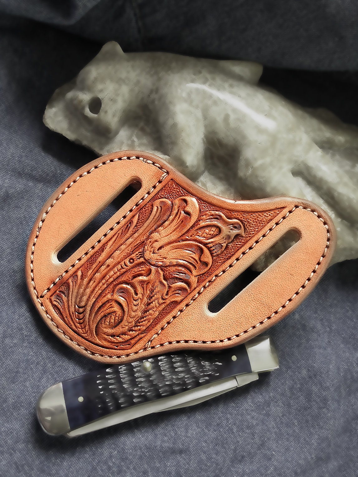 Knife Sheath Tooled Leather Pancake for Case Trapper Knife | Etsy