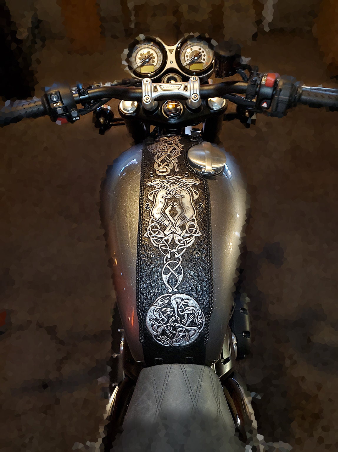 Triumph Motorcycle Tank Strap Tooled Leather Celtic Design - Etsy