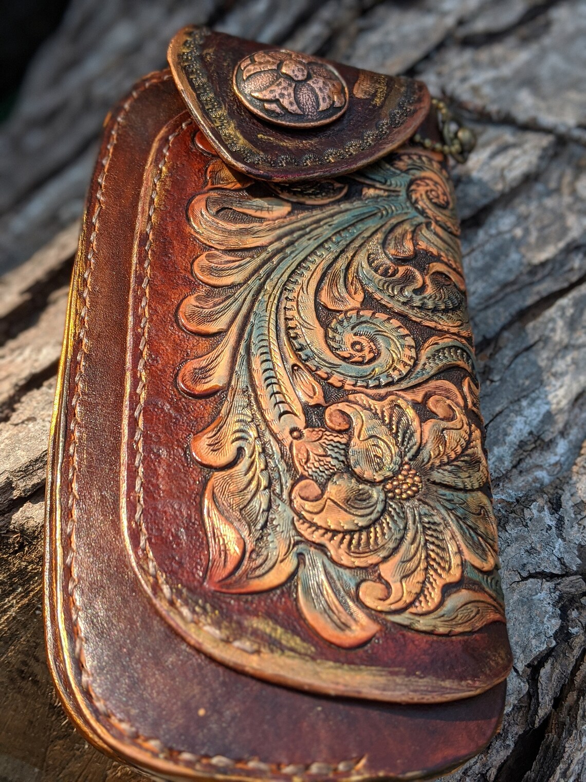 Tooled Biker Cowboy Leather Wallet Sheridan Western Style. | Etsy