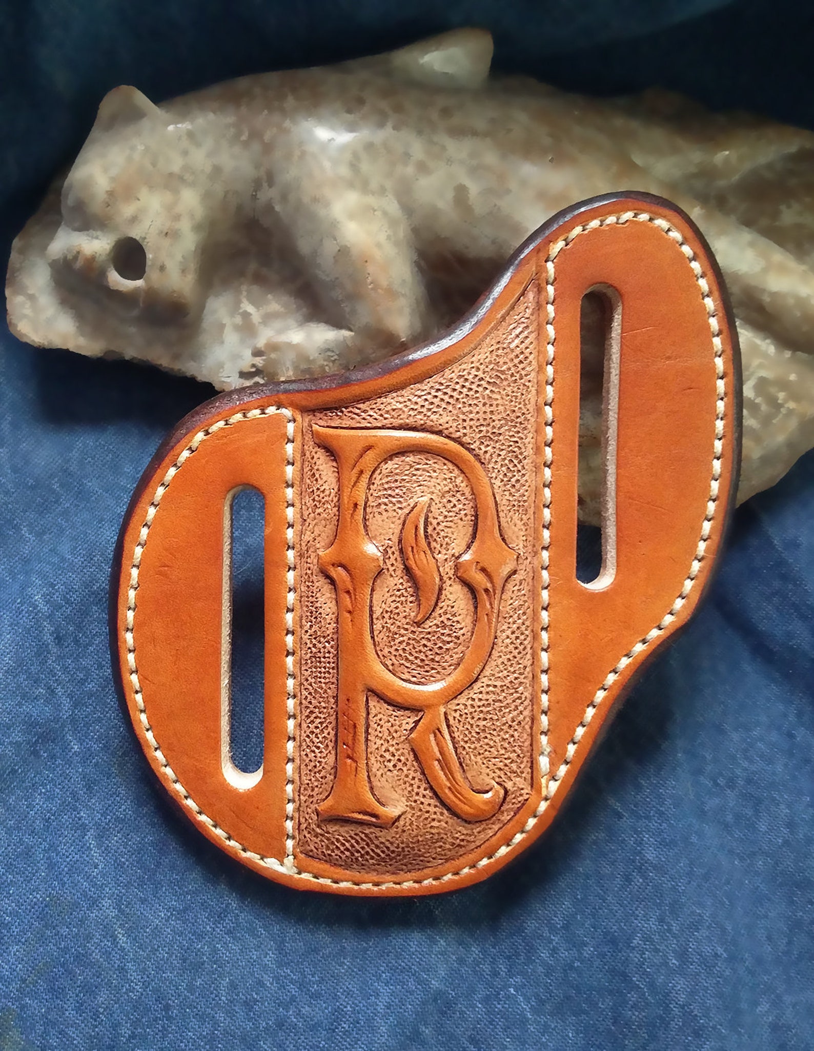 Sheath Tooled Leather Case Trapper Knife Old American Font - Etsy