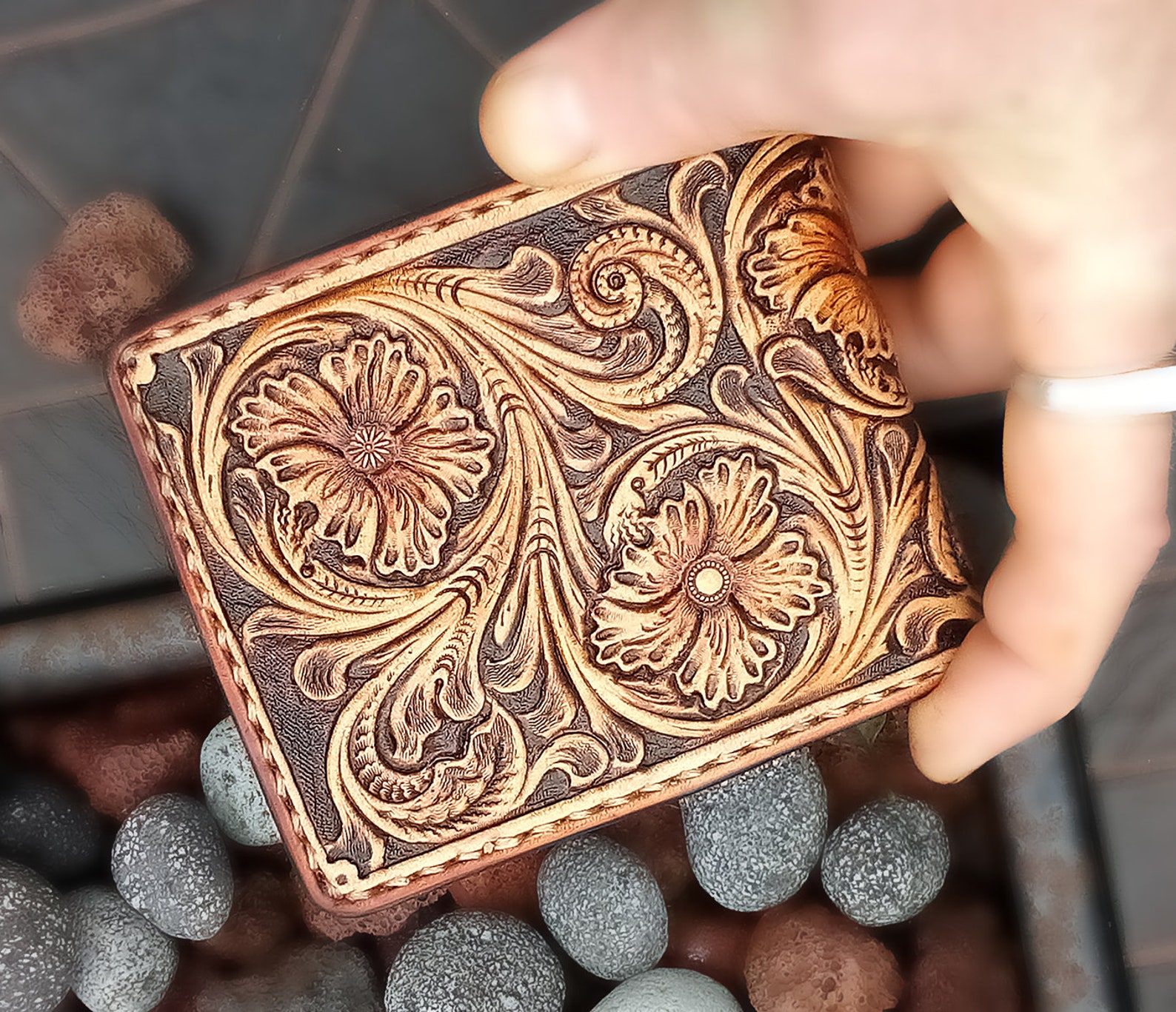 Tooled Billfold Wallet Hand Carved Leather Sheridan Style - Etsy