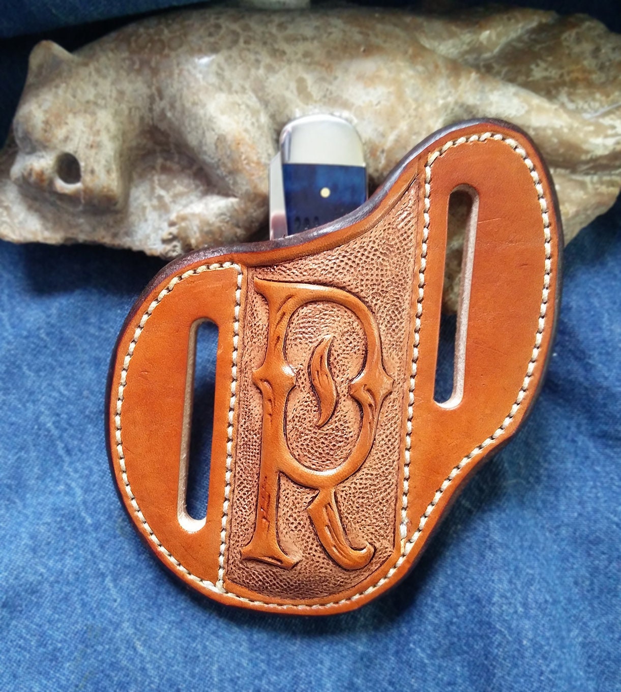 Sheath Tooled Leather Case Trapper Knife Old American Font - Etsy