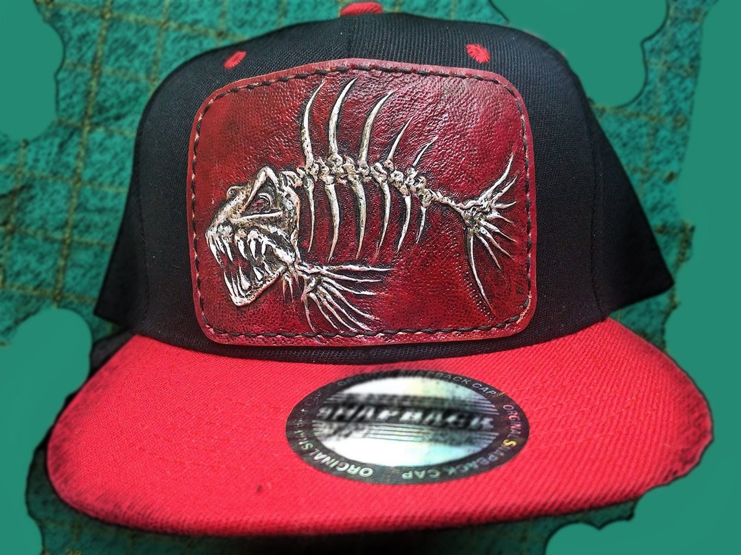 Patch Fish Skeleton With Red Eye Tooled Leather & Cap - Etsy