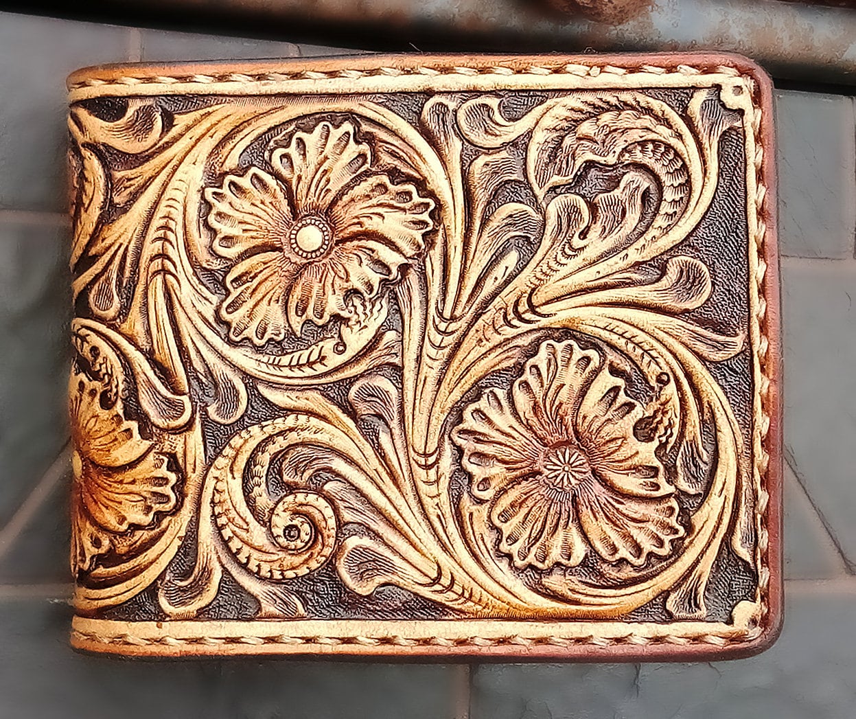 Tooled Billfold Wallet Hand Carved Leather Sheridan Style | Etsy
