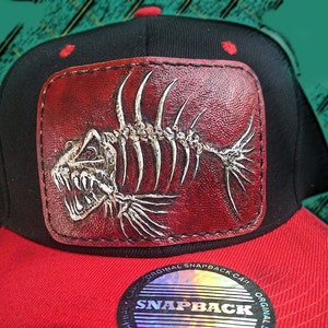 Patch Fish Skeleton With Red Eye Tooled Leather & Cap - Etsy