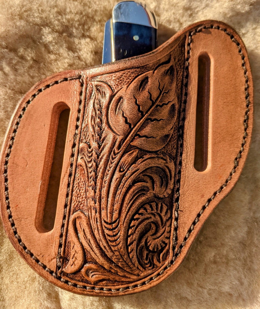 Tooled Case Trapper Knife Leather Pancake Knife Sheath - Etsy