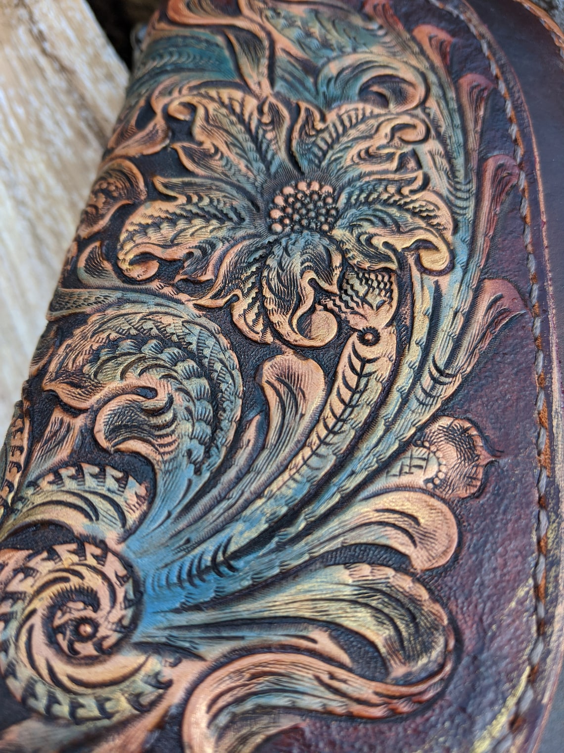 Tooled Biker Cowboy Leather Wallet Sheridan Western Style. | Etsy