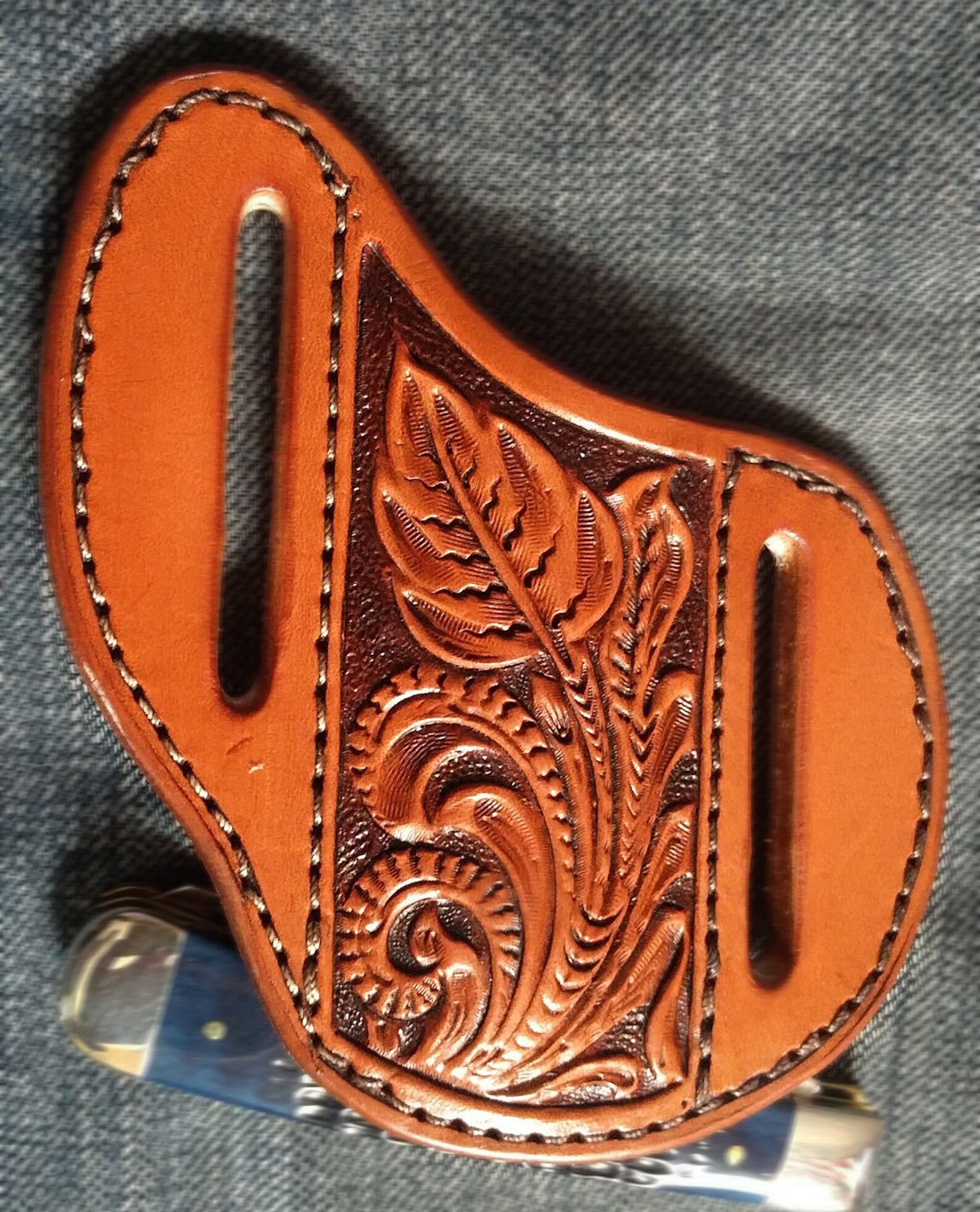 Tooled Case Trapper Knife Leather Pancake Knife Sheath - Etsy