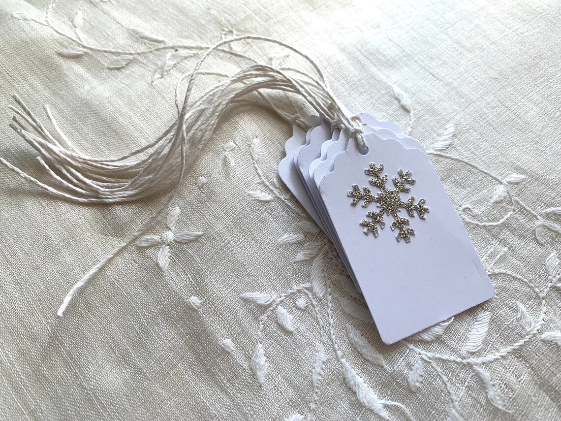 Silver Glitter Snowflake Gift Tags - Handmade - Small - 2.25" X 1.5 ...