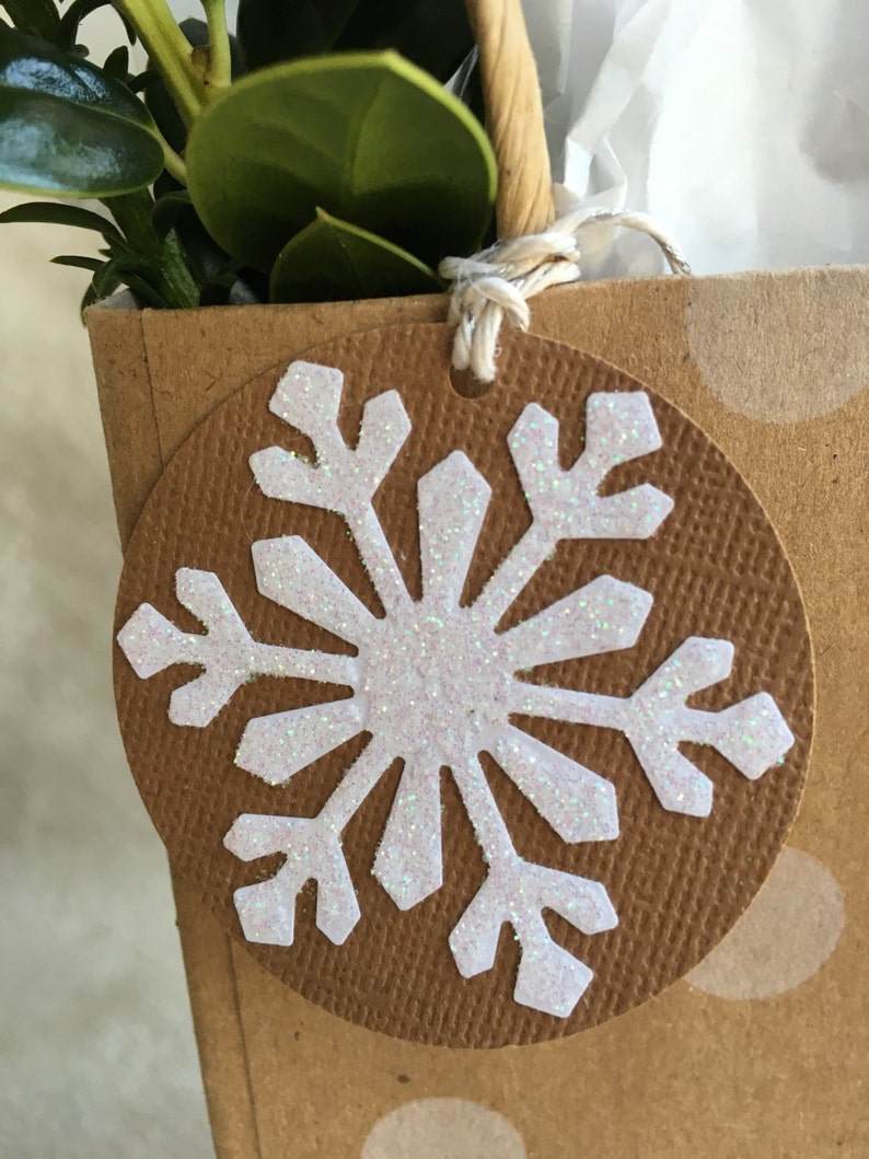 White Snowflake on Brown Cardstock - Round - Etsy