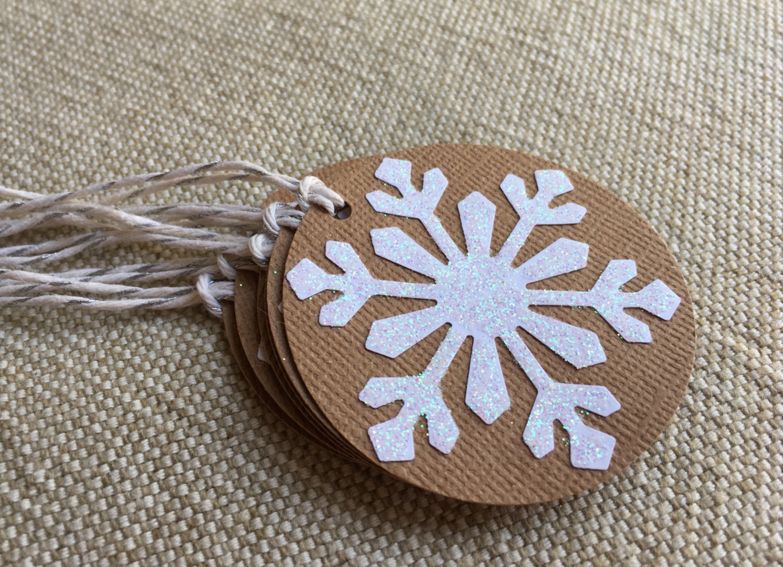 White Snowflake on Brown Cardstock - Round - Etsy