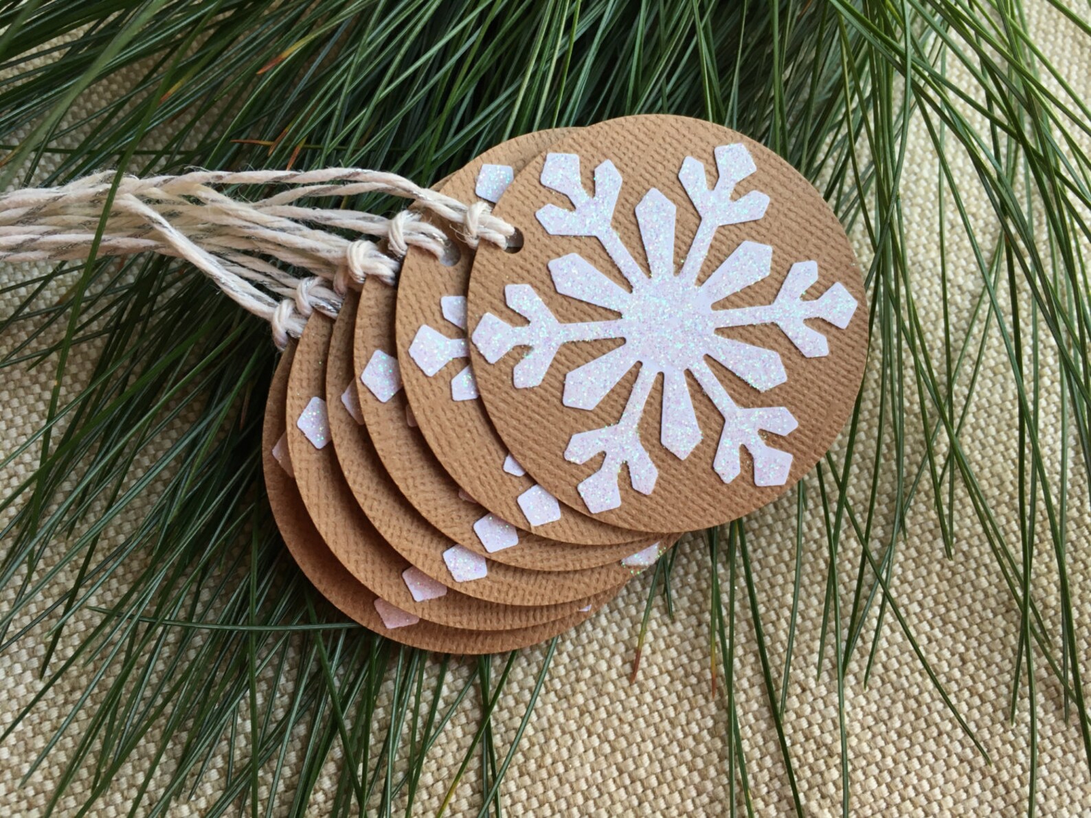 White Snowflake on Brown Cardstock - Round - Etsy