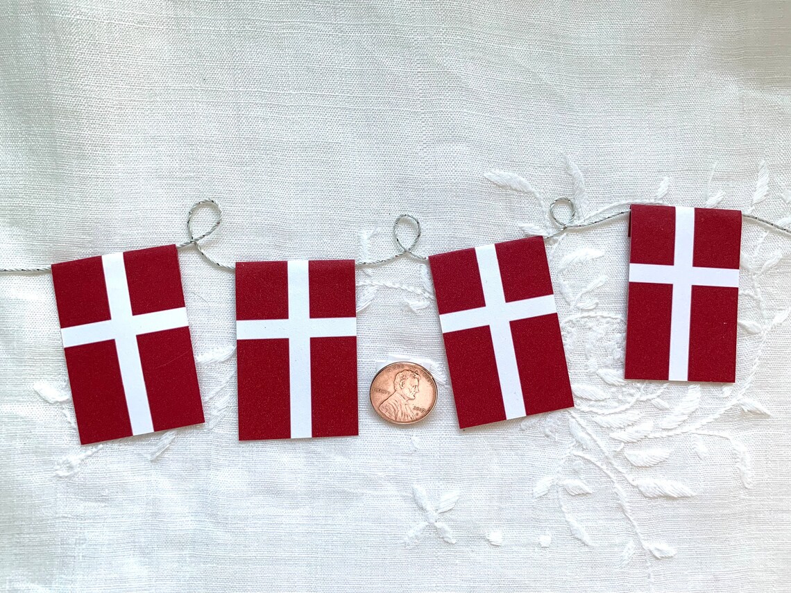 Denmark Flag Garland - Handmade Paper Scandinavian Decoration - 3 Feet ...