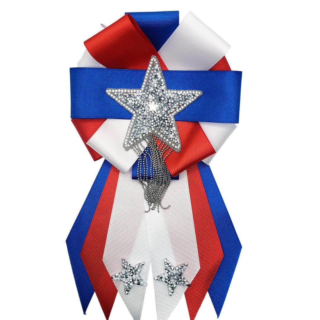 Cowboy Carter Big Red White and Blue Rhinestone Star Ribbon Brooch - Etsy
