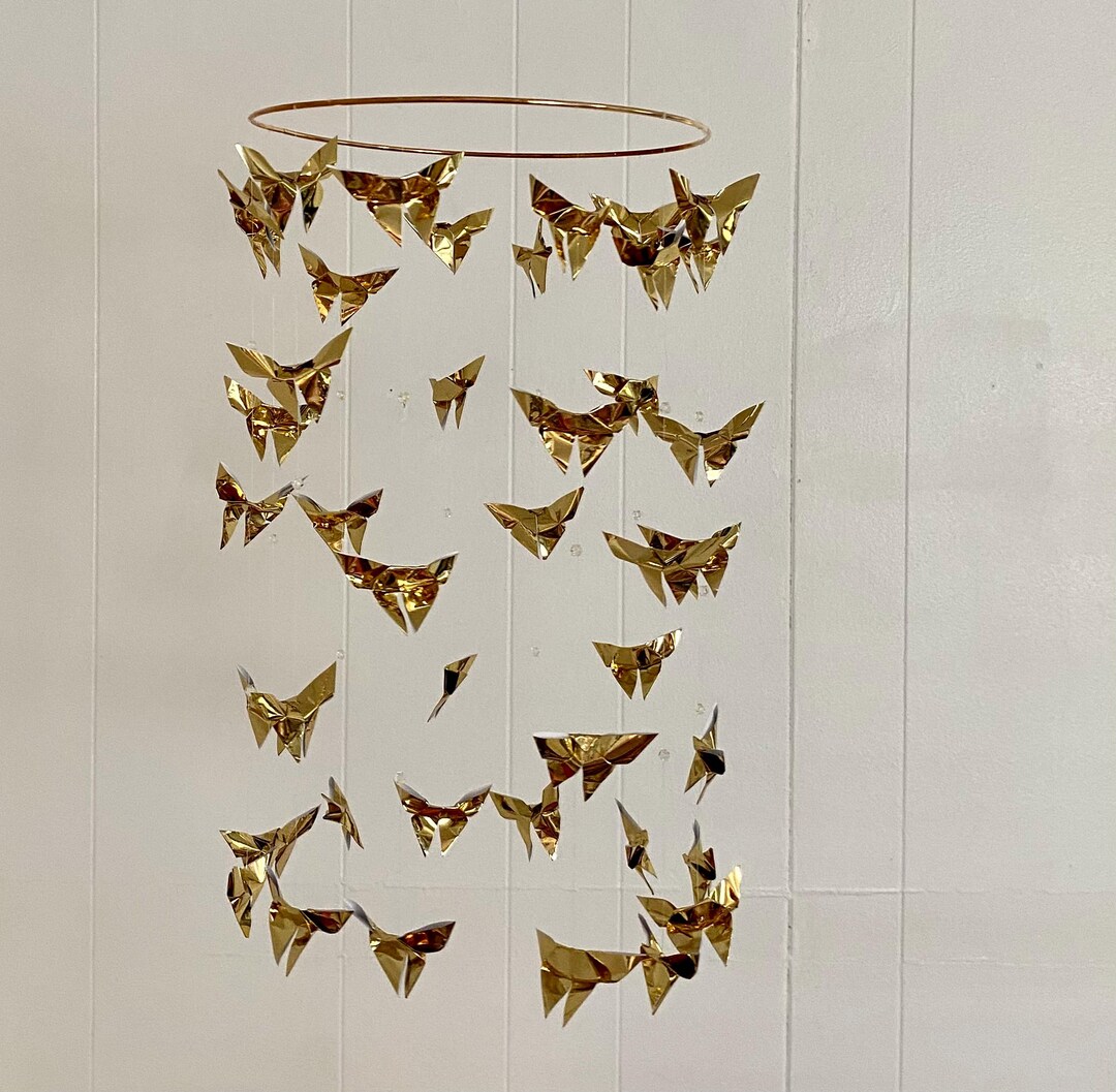 Gold Origami Butterfly Mobile With Crystals - Etsy