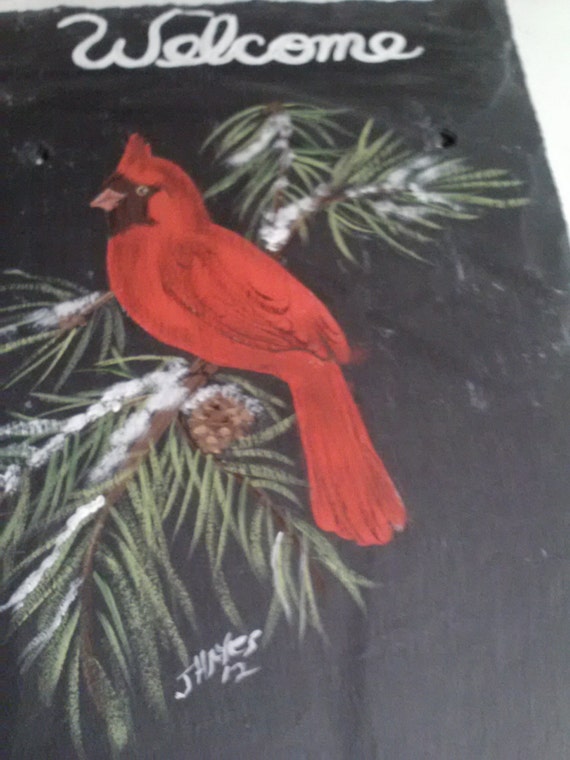 Painted Slate Winter Cardinal personalized No Charge | Etsy