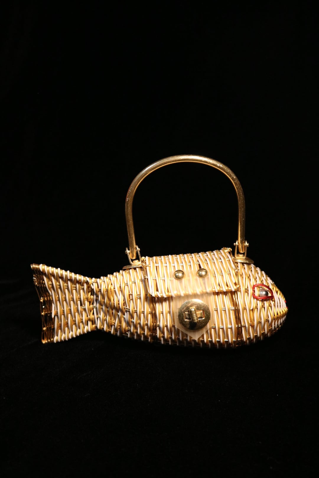 RARE Metal Plastic Wicker Basket Vintage Fish Purse | Mid Century ...