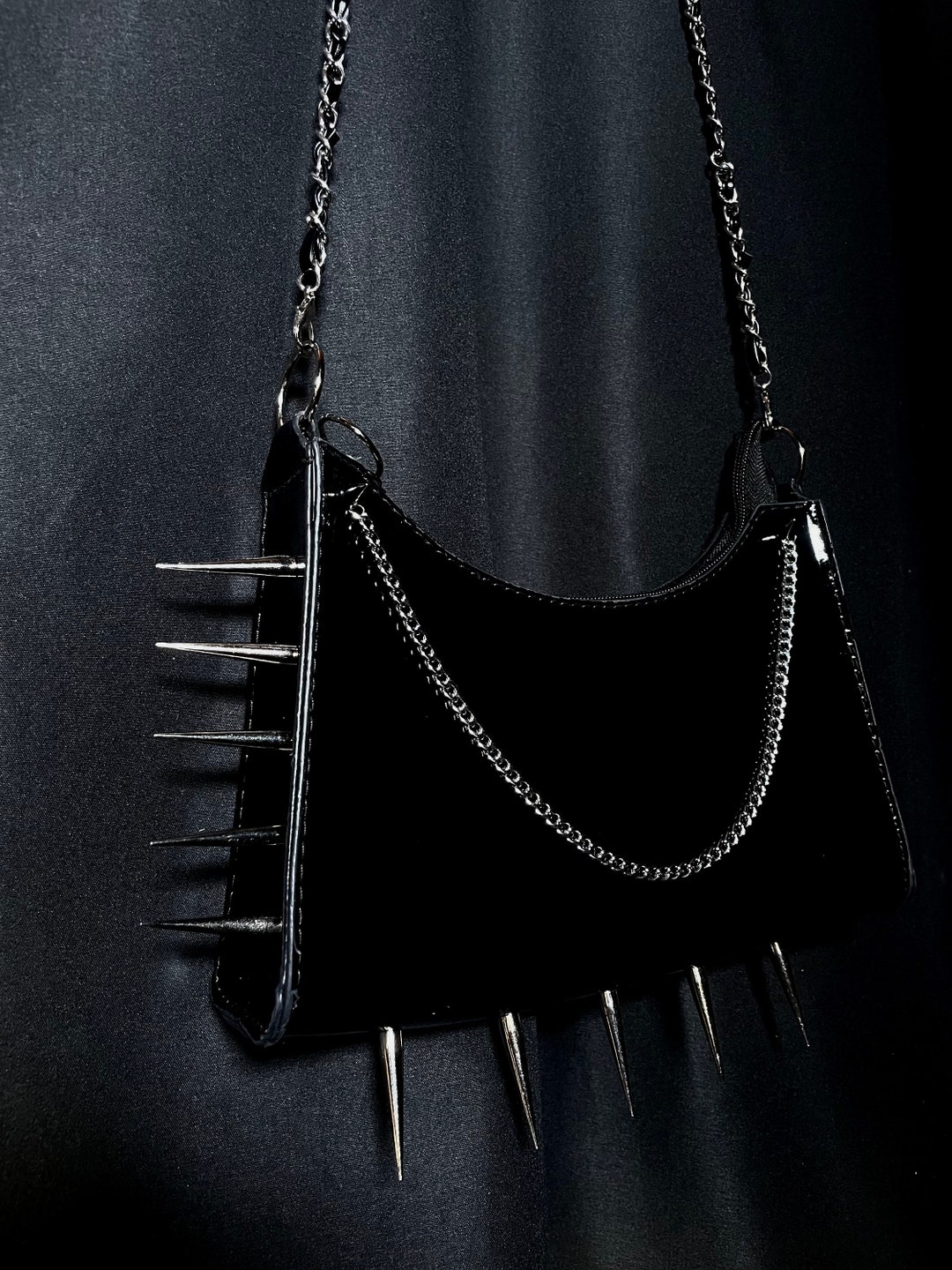 Goth PVC Spiked Faux Leather Purse, Vinyl Black Gothic Punk Stud Rivets ...