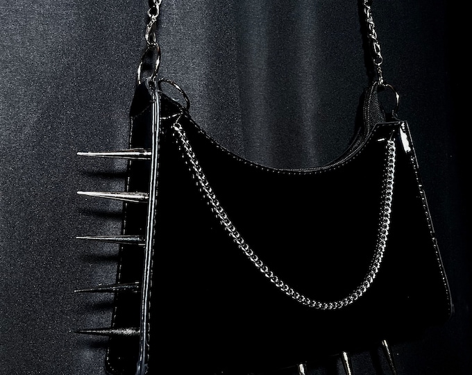 Goth PVC Spiked Faux Leather Purse, Vinyl Black Gothic Punk Stud Rivets ...